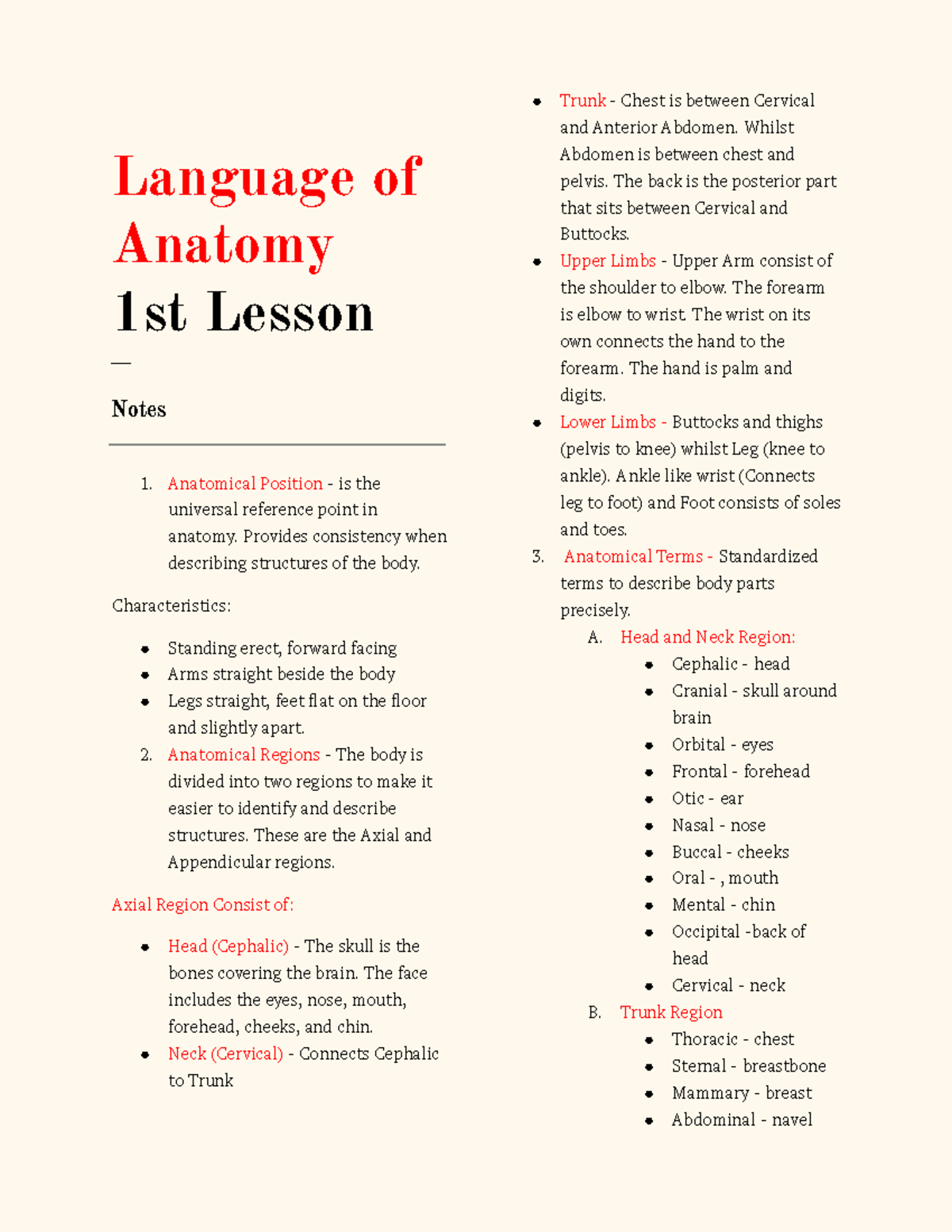 Language OF Anatomy - Language of Anatomy 1st Lesson ___ Notes ...