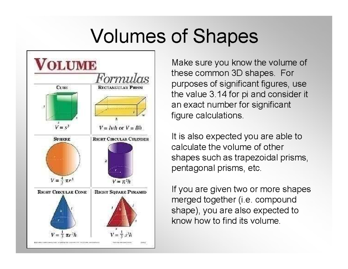 Density and Volume Calculations of 3D Shapes - Studocu