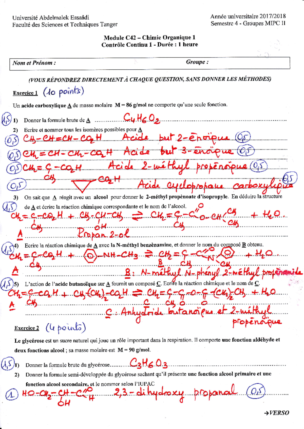 CC1 corrigé C42 2017-2018 - UniversitéAbdelmalekEssaâdi FacultédesScienceset TechniquesTanger ...
