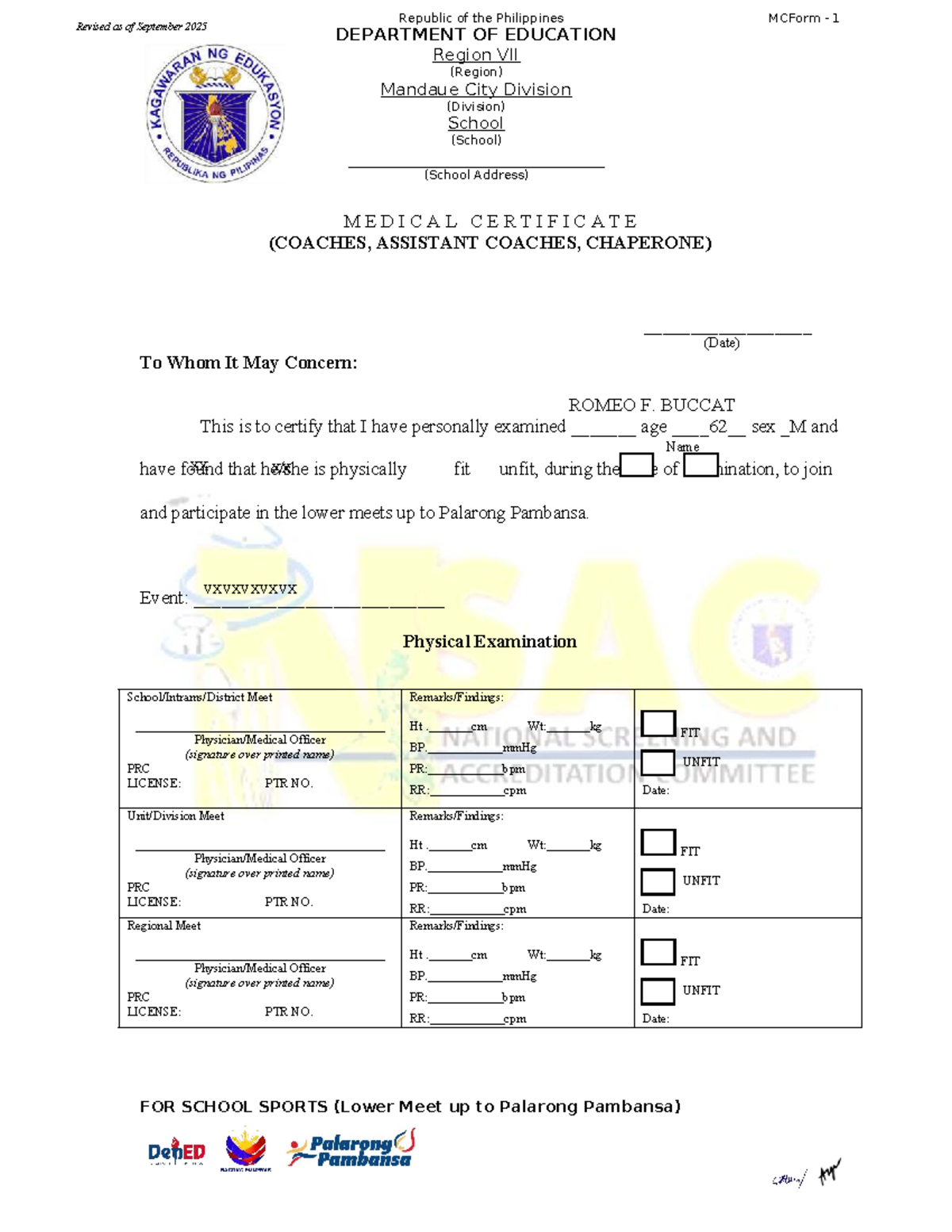 Medical Certificate for Coaches & Chaperones - MCForm 1 - Studocu