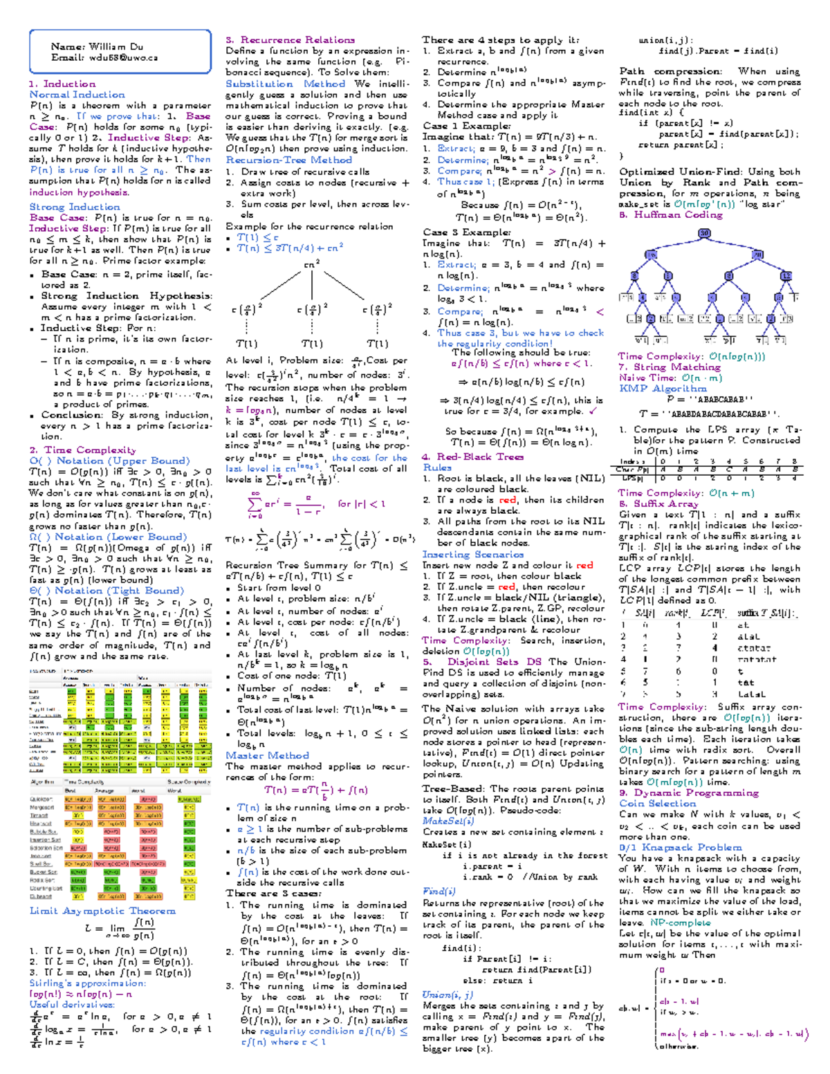 Finals Cheatsheet - CS 123: Induction, Complexity & Algorithms - Studocu