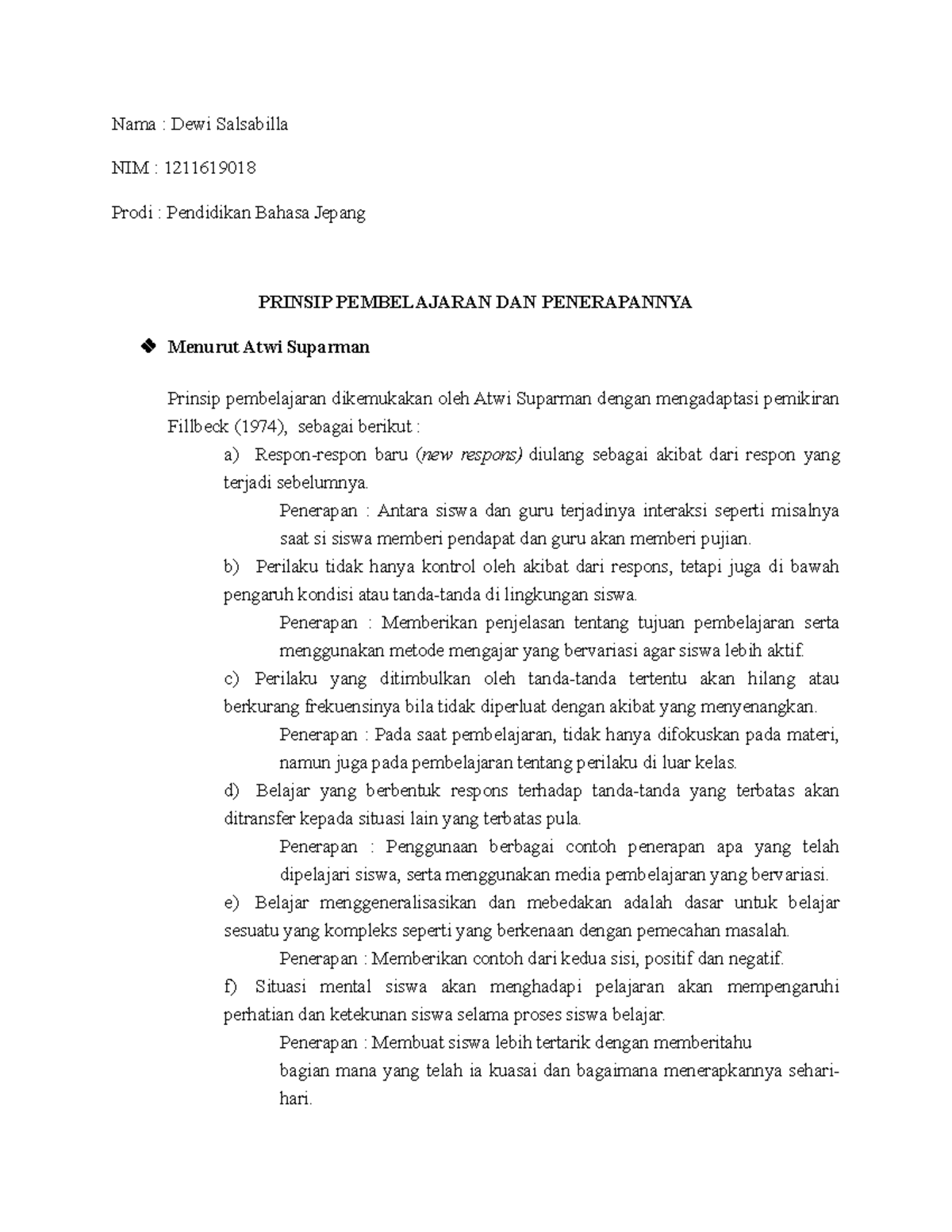 Prinsip Pembelajaran & Penerapan Menurut Atwi Suparman dan Gagne - Studocu