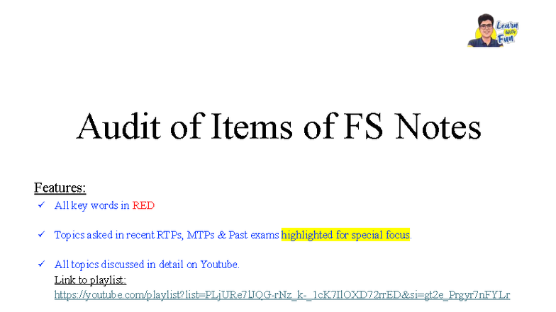 Audit of Items of FS - Key Procedures and Compliance Guidelines - Studocu