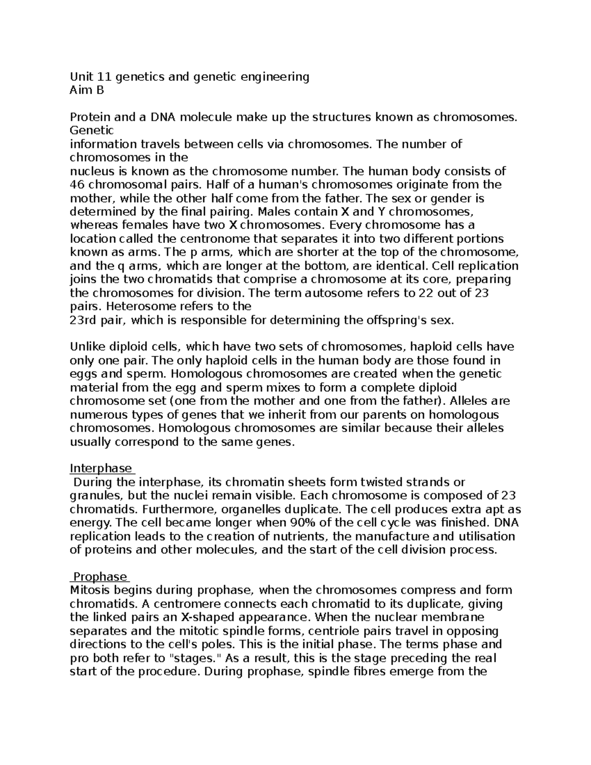 Mitosis speech and science - Unit 11 genetics and genetic engineering ...