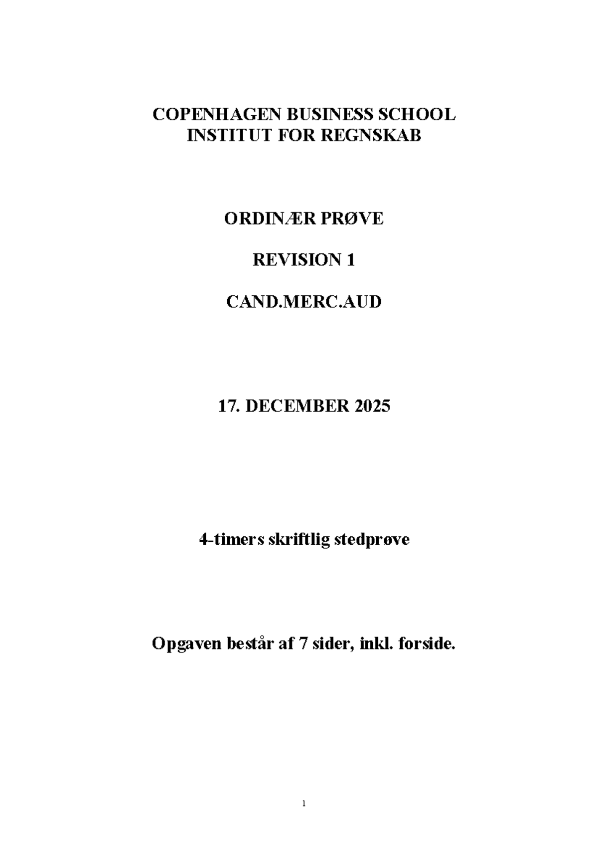 Revision 1 - Skriftlig Eksamen, CAND.MERC.AUD, Dec 2025 - Studocu