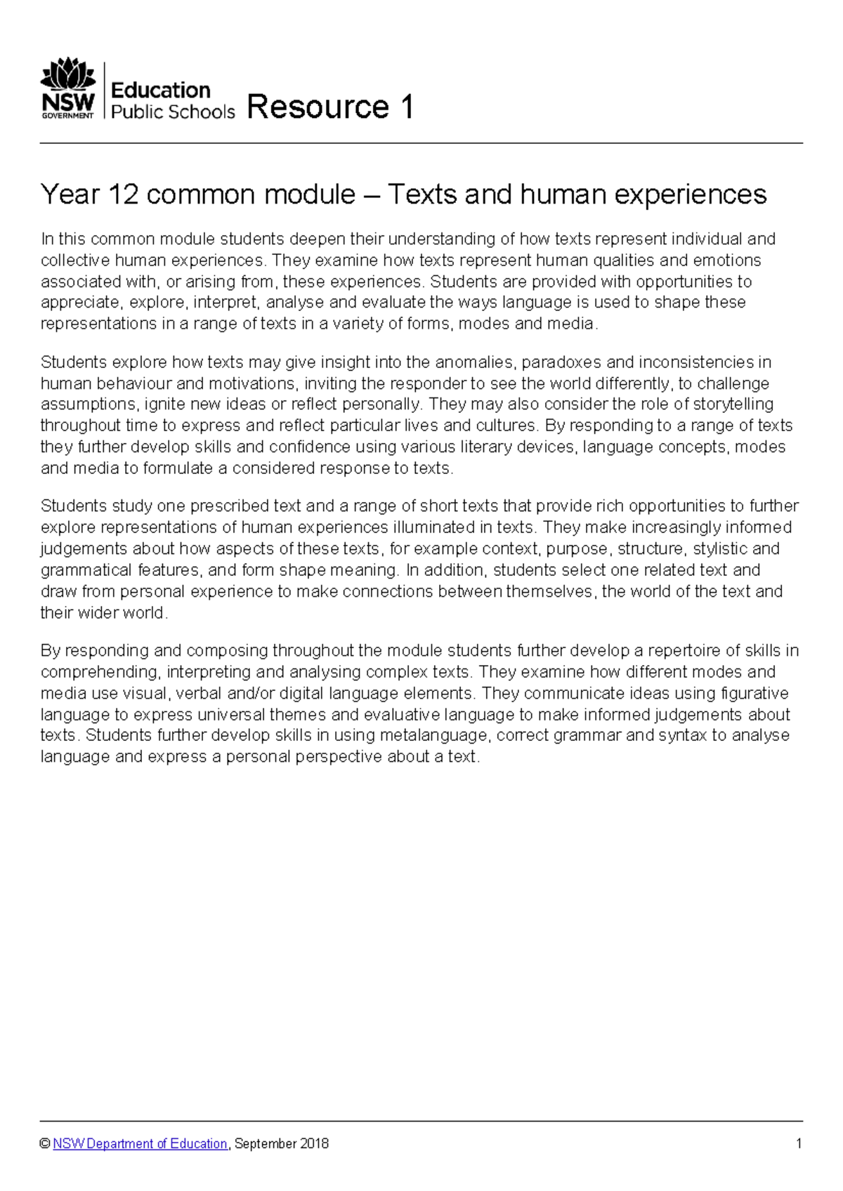 English Adv S6: Crucible Resource 1 - Texts & Human Experiences - Studocu