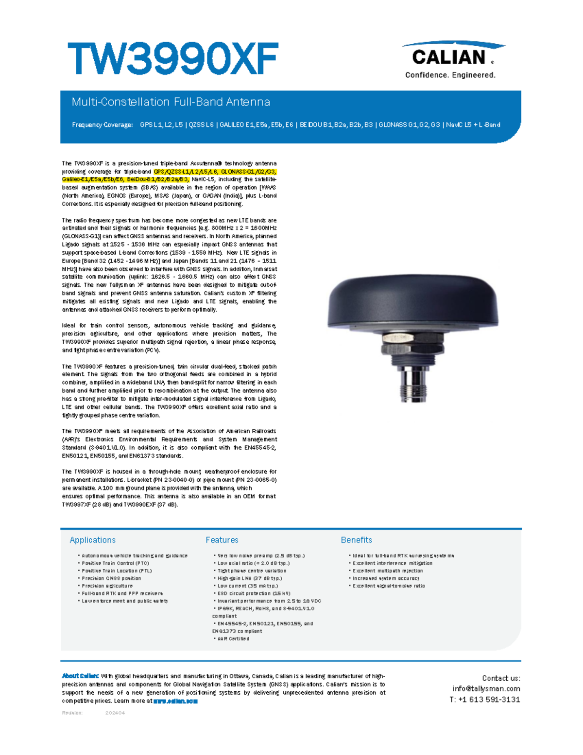 TW3990XF Antenna Overview: GNSS Frequency Coverage & Features - Studocu