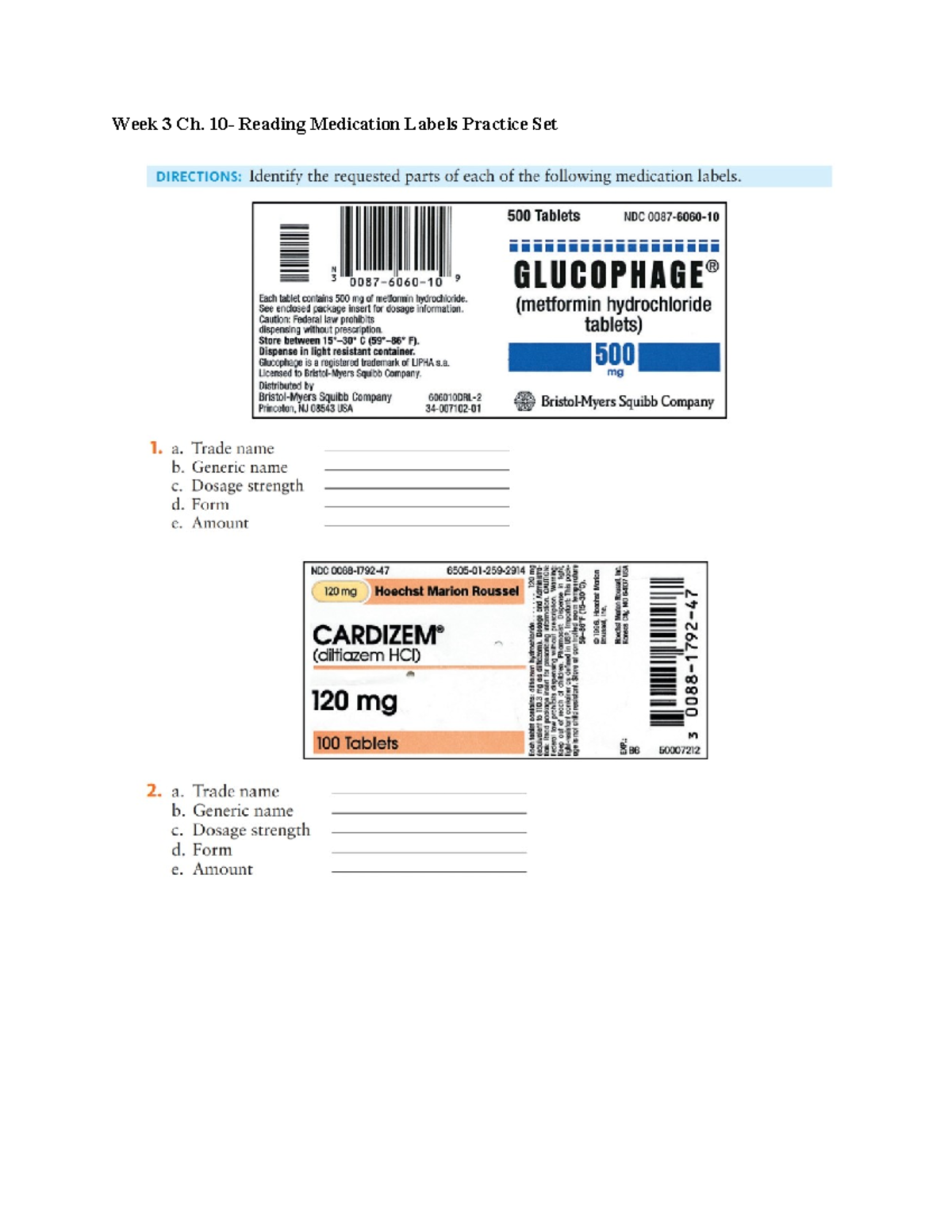 (Students) Week 3 Ch. 10 Reading Medication Labels Practice set - Set ...