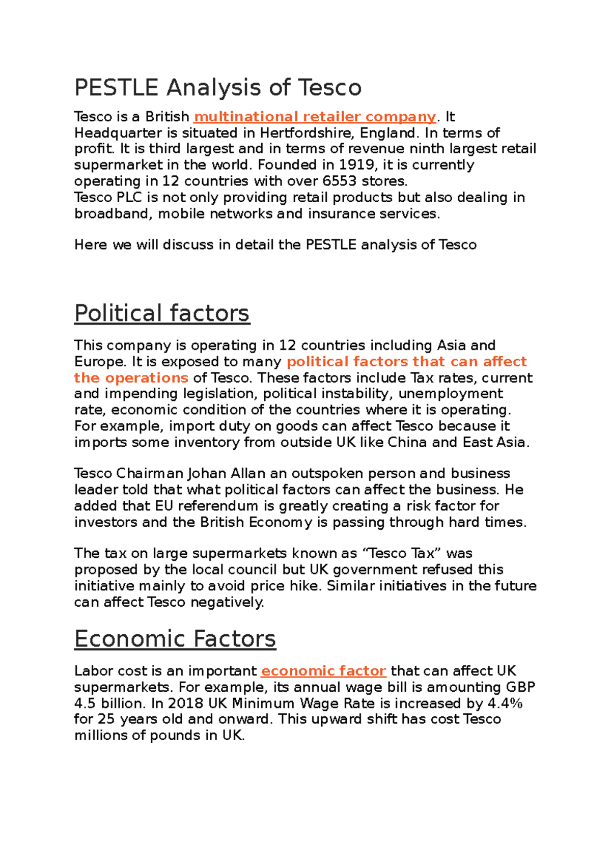 PESTLE Analysis of Tesco: Understanding External Factors at Play - Studocu