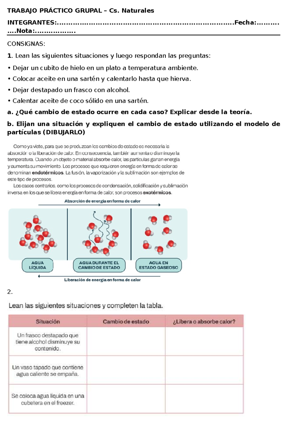 TP GRUPAL Cs. Naturales: Cambios de Estado y Modelo de Partículas - Studocu