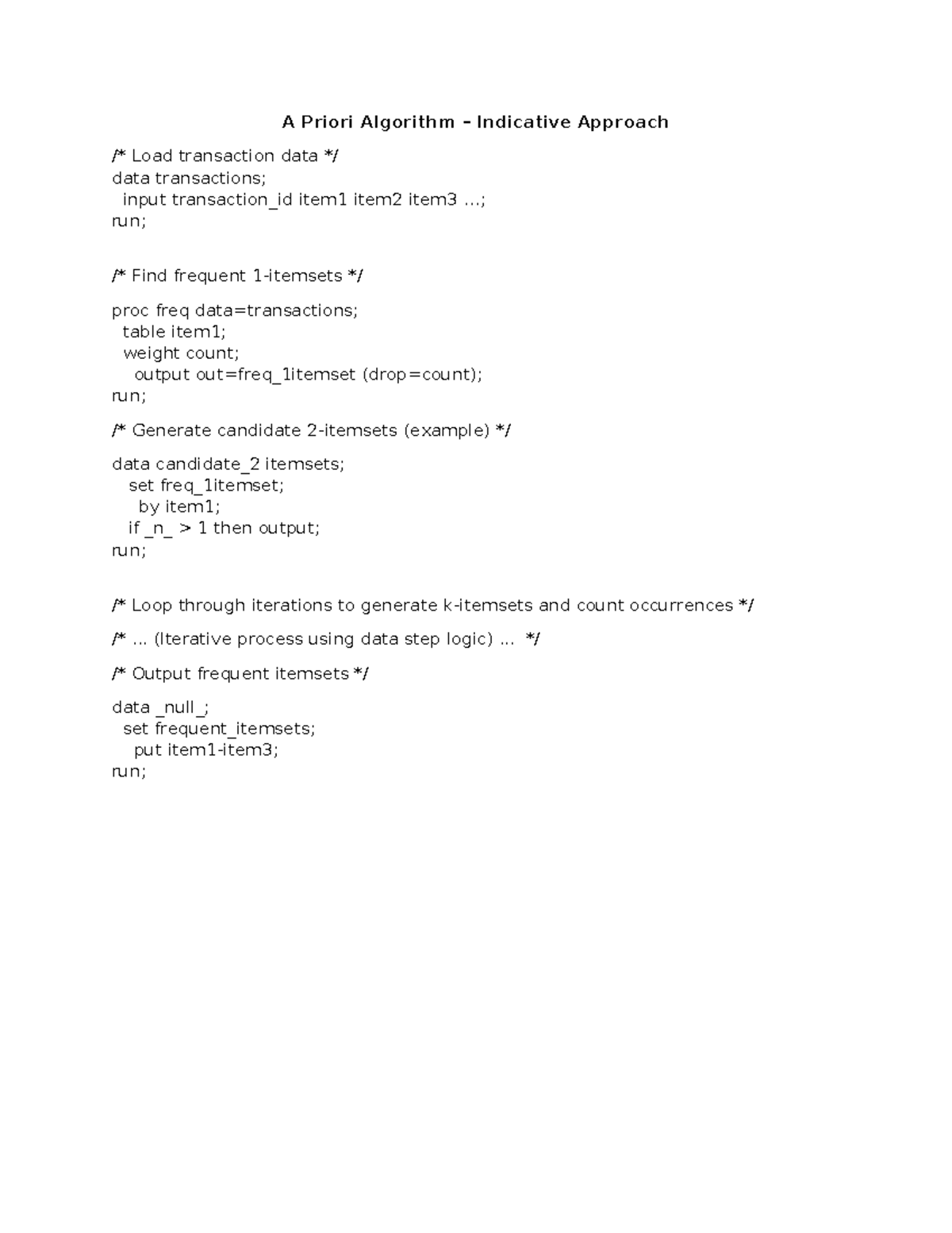 A Priori Algorithm - Assignment - A Priori Algorithm – Indicative ...