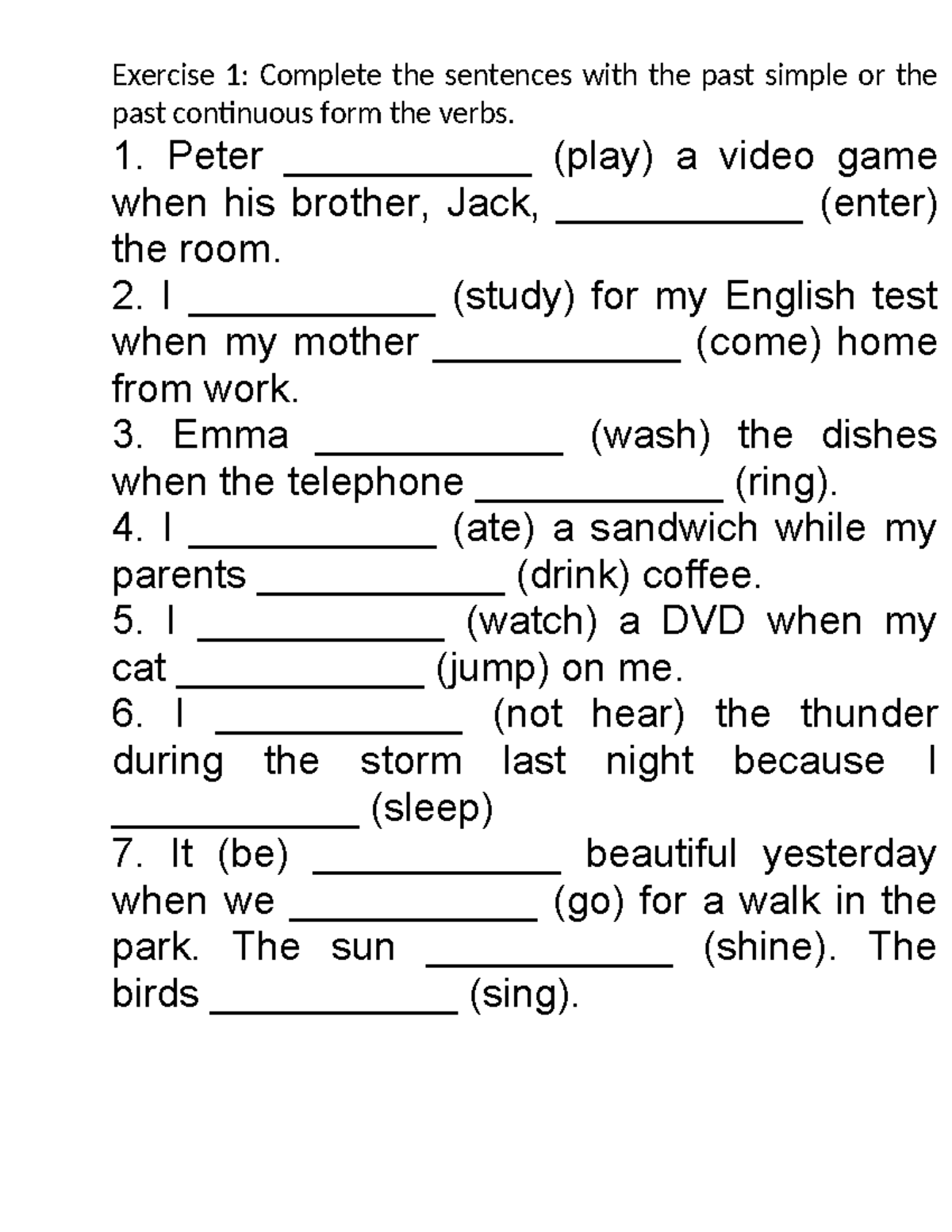 Exercise on Past Simple and Past Continuous Tenses - Studocu