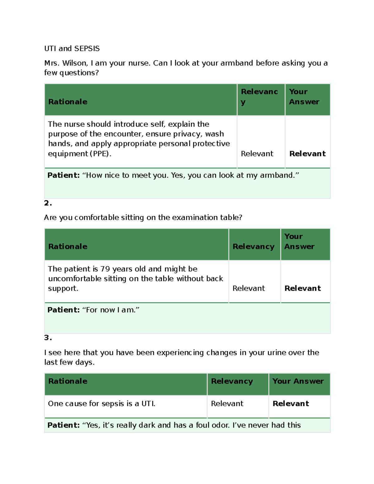 UTI and Sepsis Case Study: Patient Assessment & Analysis for Nursing ...
