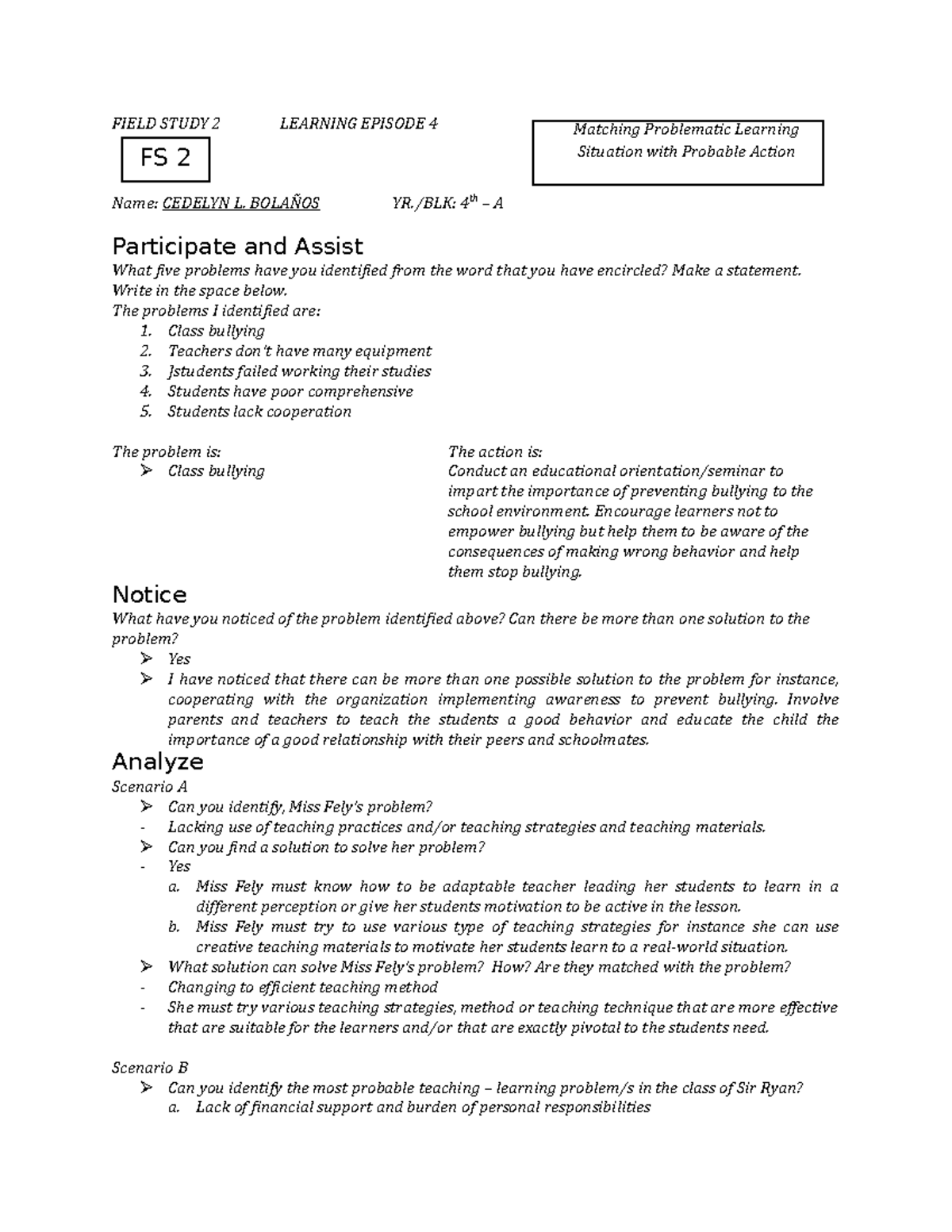 FS 2 EP 4 - Analyzing Educational Problems and Solutions - Studocu