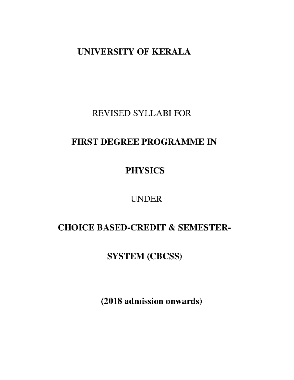 BSc Physics Syllabus (CBCSS) - Revised 2018 Admission - Studocu