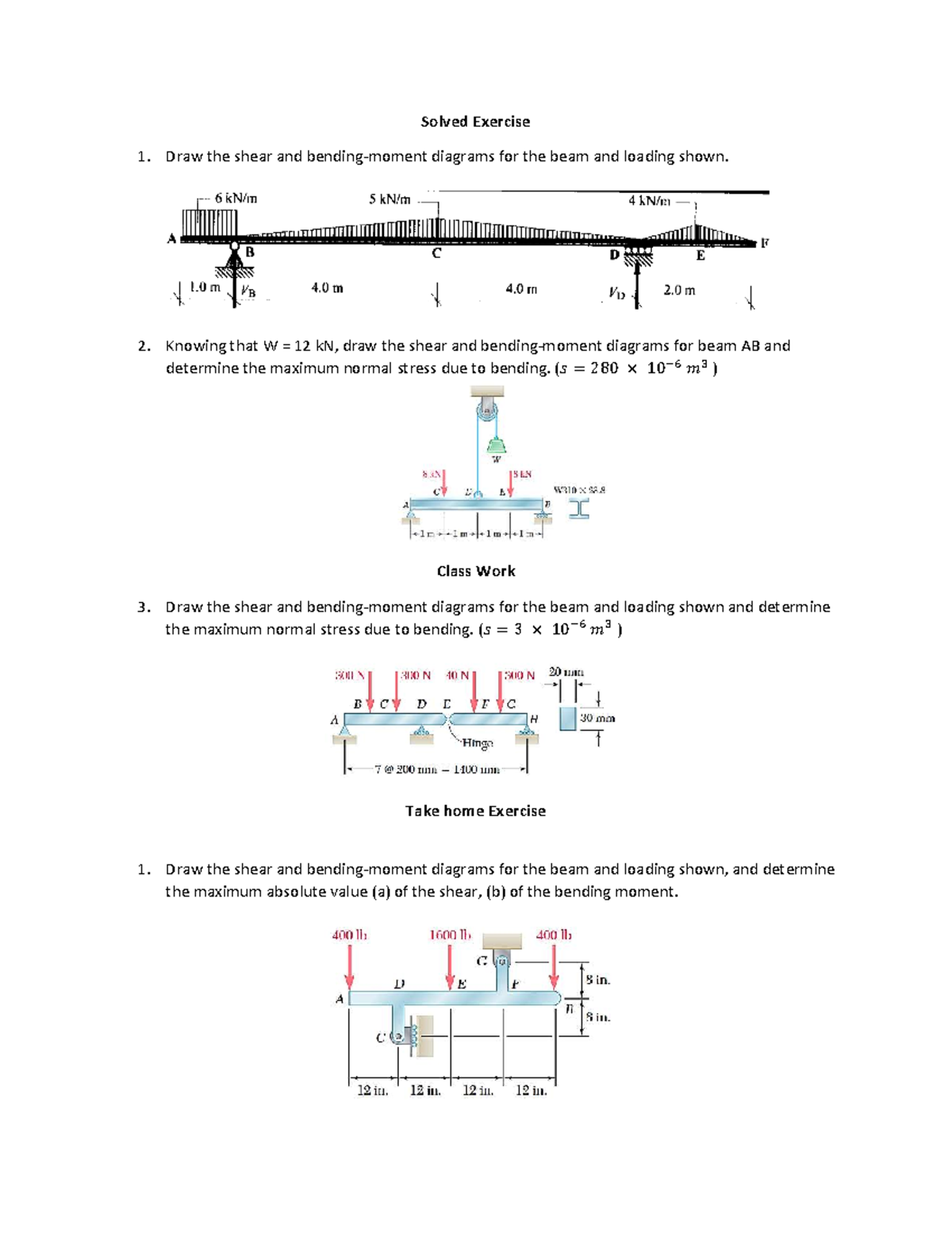 Bending and Shear Assignment sec B - Copy - Solved Exercise Draw the ...