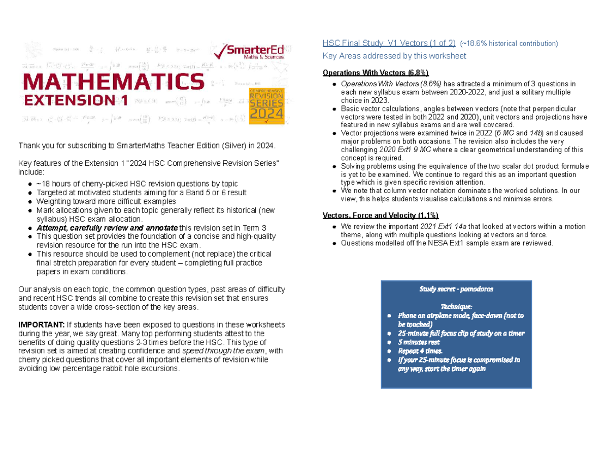2024 HSC Comprehensive Revision Series: EXT1 V1 Vectors Final Exam ...