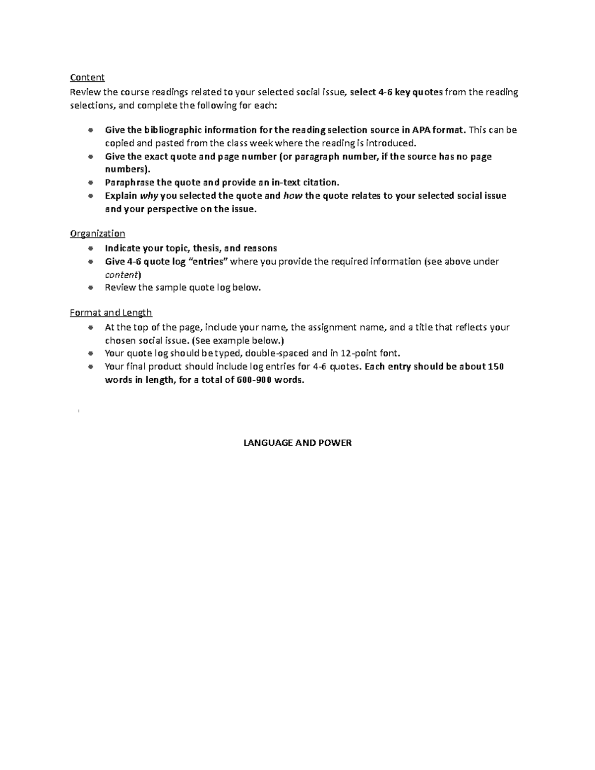 WRTG 111 Quote Log on Language and Power: Key Quotes & Analysis - Studocu