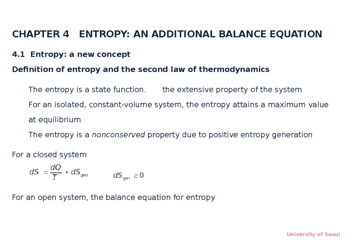 CHAPTER 4: ENTROPY AND BALANCE EQUATIONS (SANDLER THERMO) - Studocu