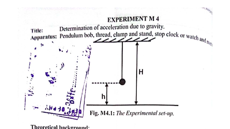 M 3180: Determination of Acceleration Due to Gravity Using a Pendulum ...