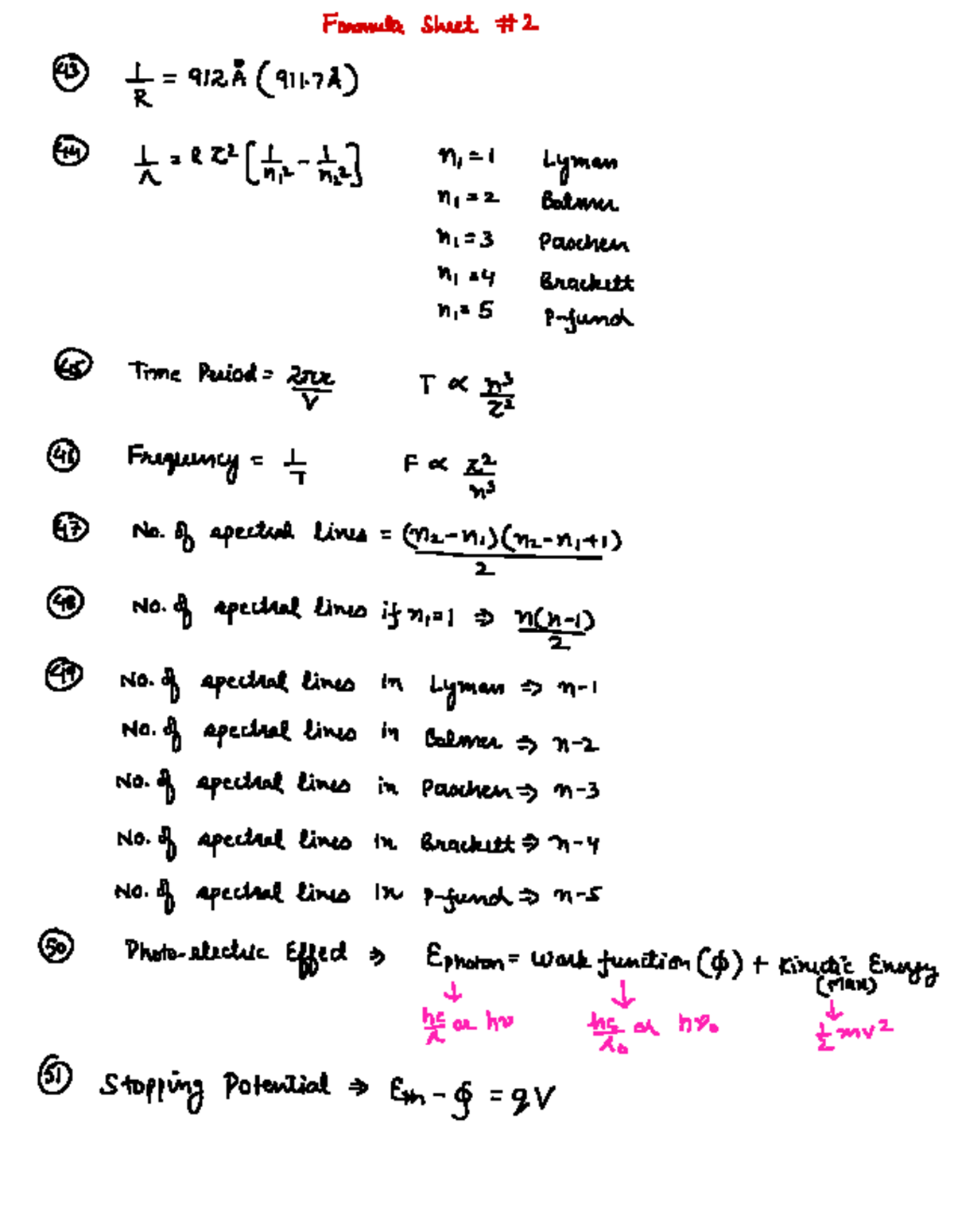 Formula Sheet 2: Spectral Lines & Energy Calculations - Studocu