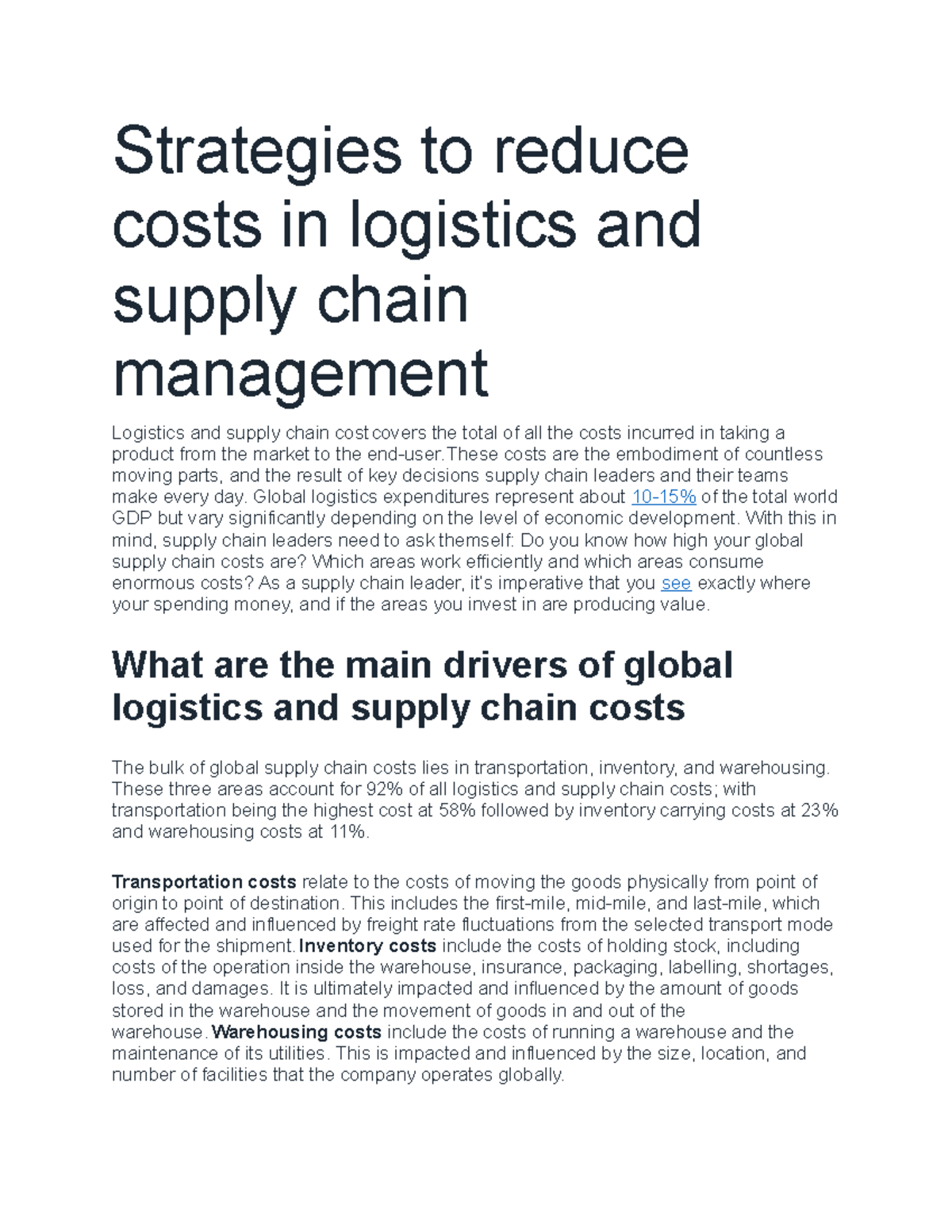 SCM Unit 6: Cost Strategies for Push and Pull Supply Chain Models - Studocu