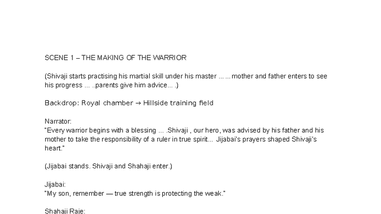 SCENE 1-4: THE MAKING OF A WARRIOR - CHATRAK 101 - Studocu