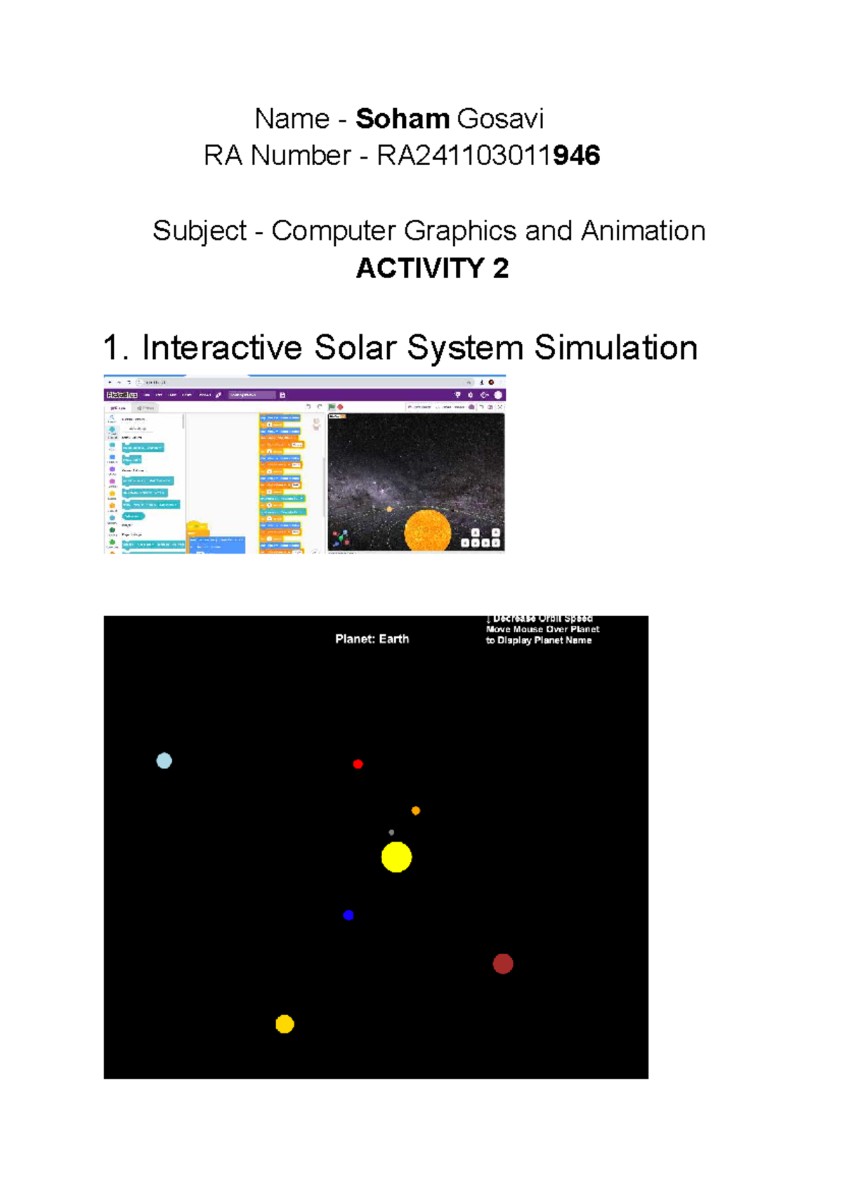 CGA FT-3 Activity 2: Interactive Solar System & Animations - Studocu
