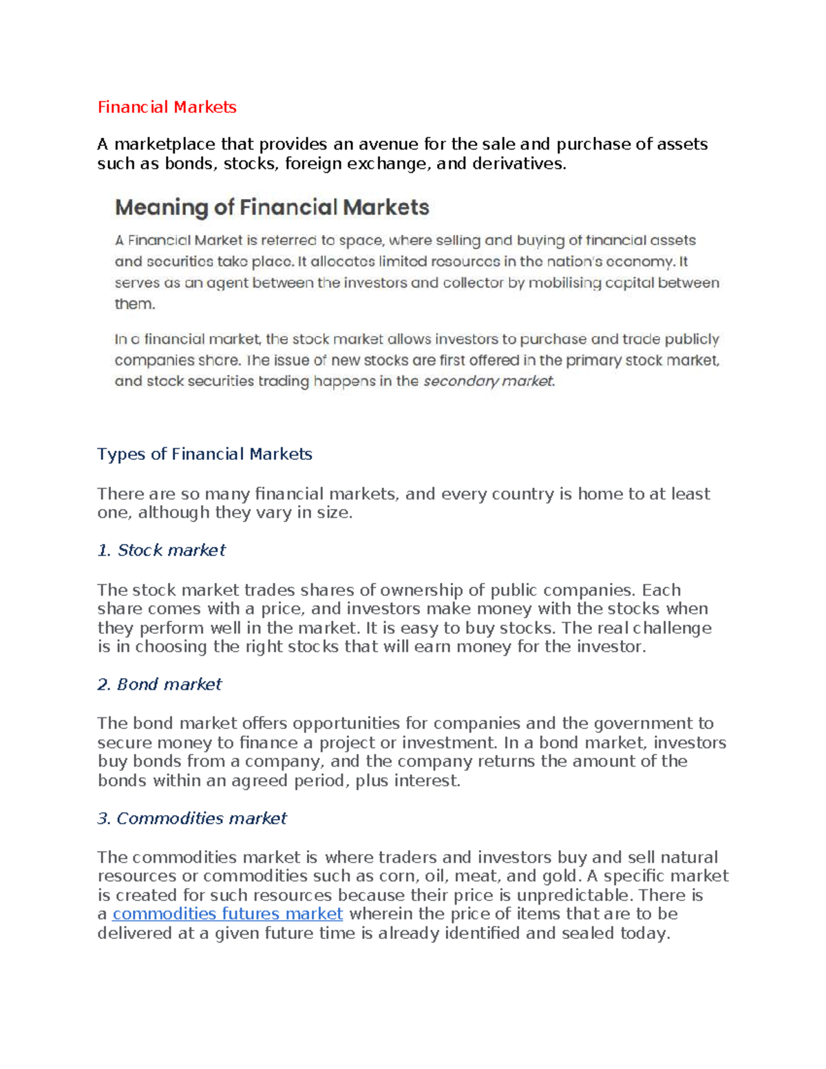 Financial Markets Overview: Types, Functions, and Importance - Studocu