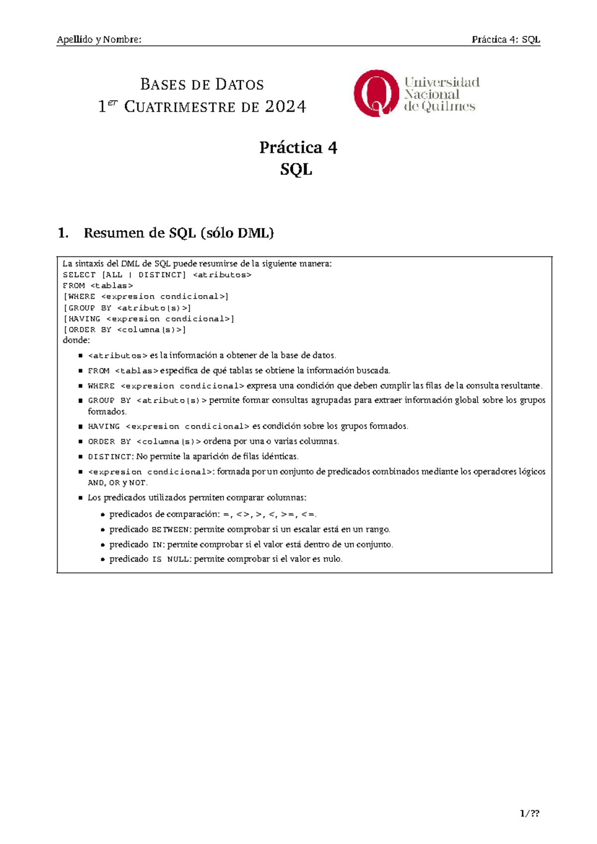 Práctica 4: SQL - Resumen y Ejercicios del 1er Cuatrimestre 2024 - Studocu