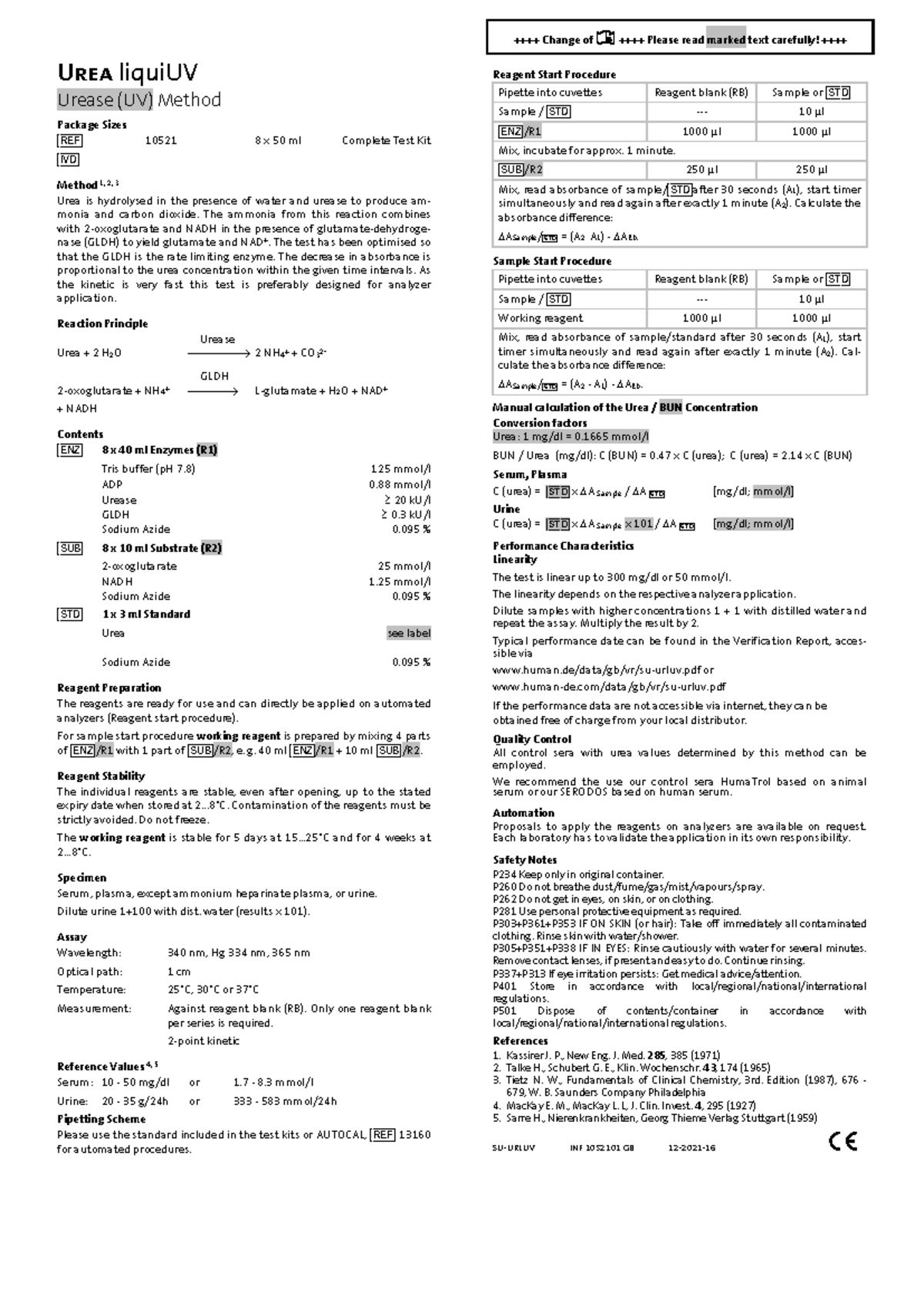 Urea (Human) Test Method 10521: Pipetting and Procedure Guide - Studocu