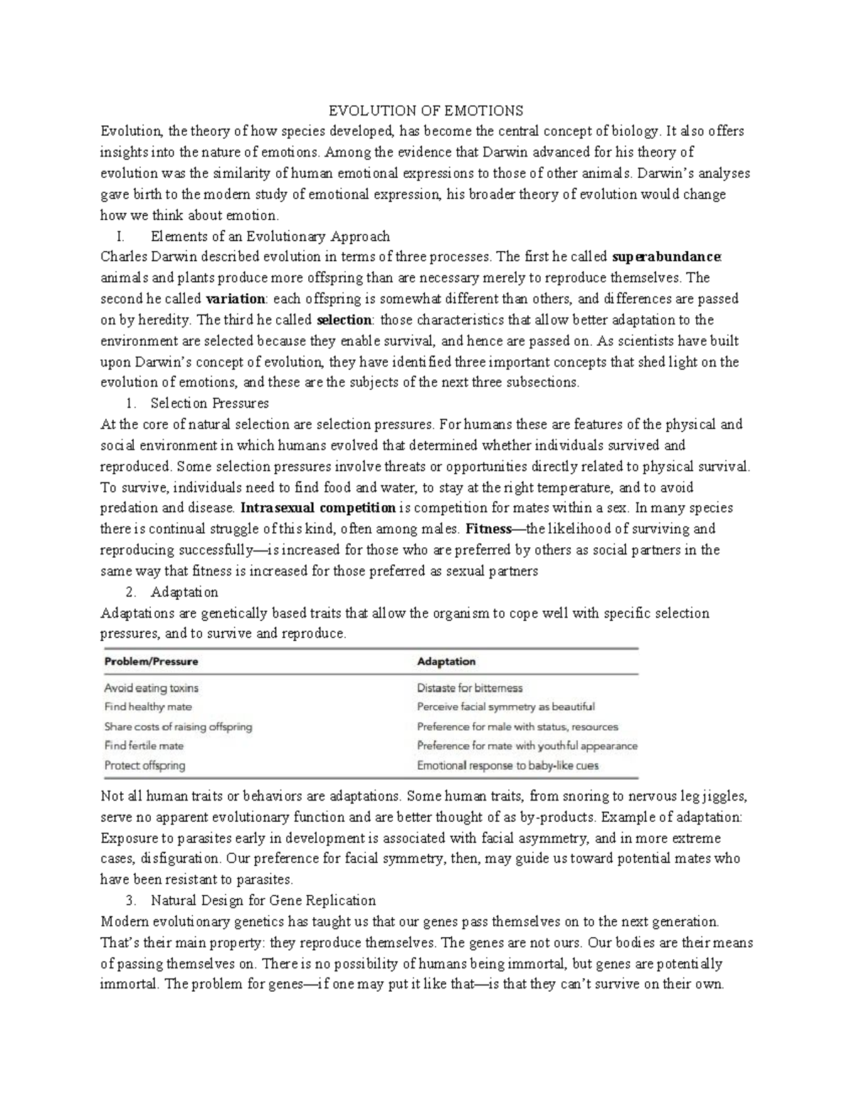M1CH2- Evolution of Emotions - EVOLUTION OF EMOTIONS Evolution, the ...
