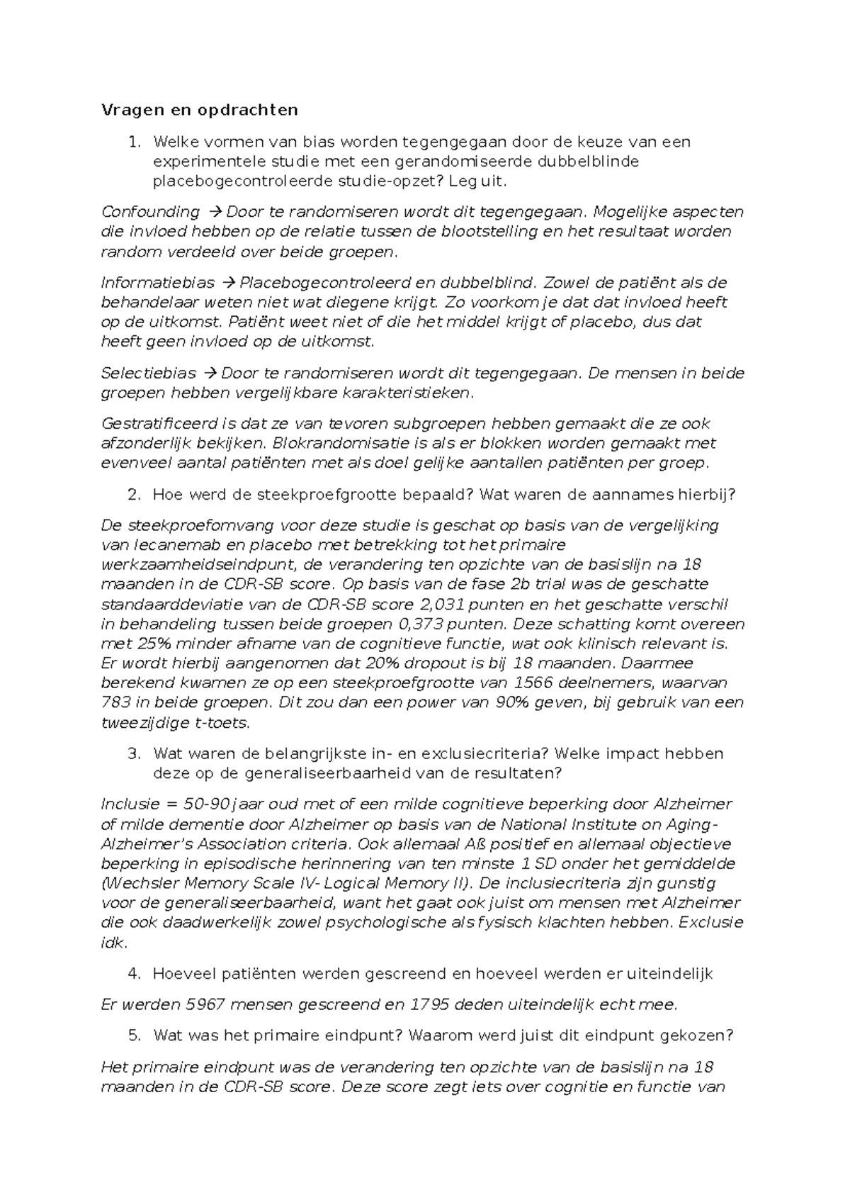 Voorbereiding WC 1: Bias, Steekproefgrootte en Resultaten van Lecanemab ...