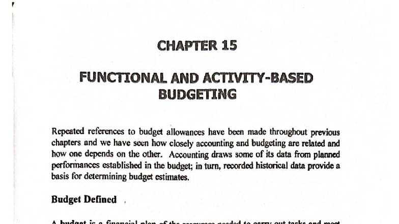 CHAPTER 15 BUDGETING - STRATEGIC COST MANAGEMENT - Studocu