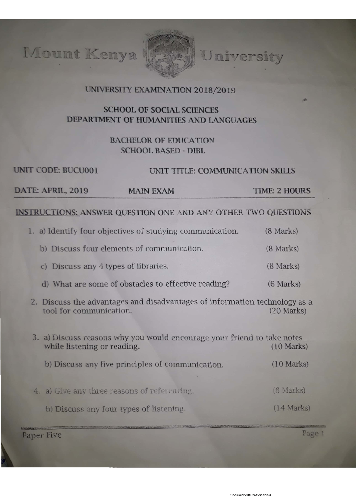 Common Units Past Papers - MKU Study Guide - Studocu