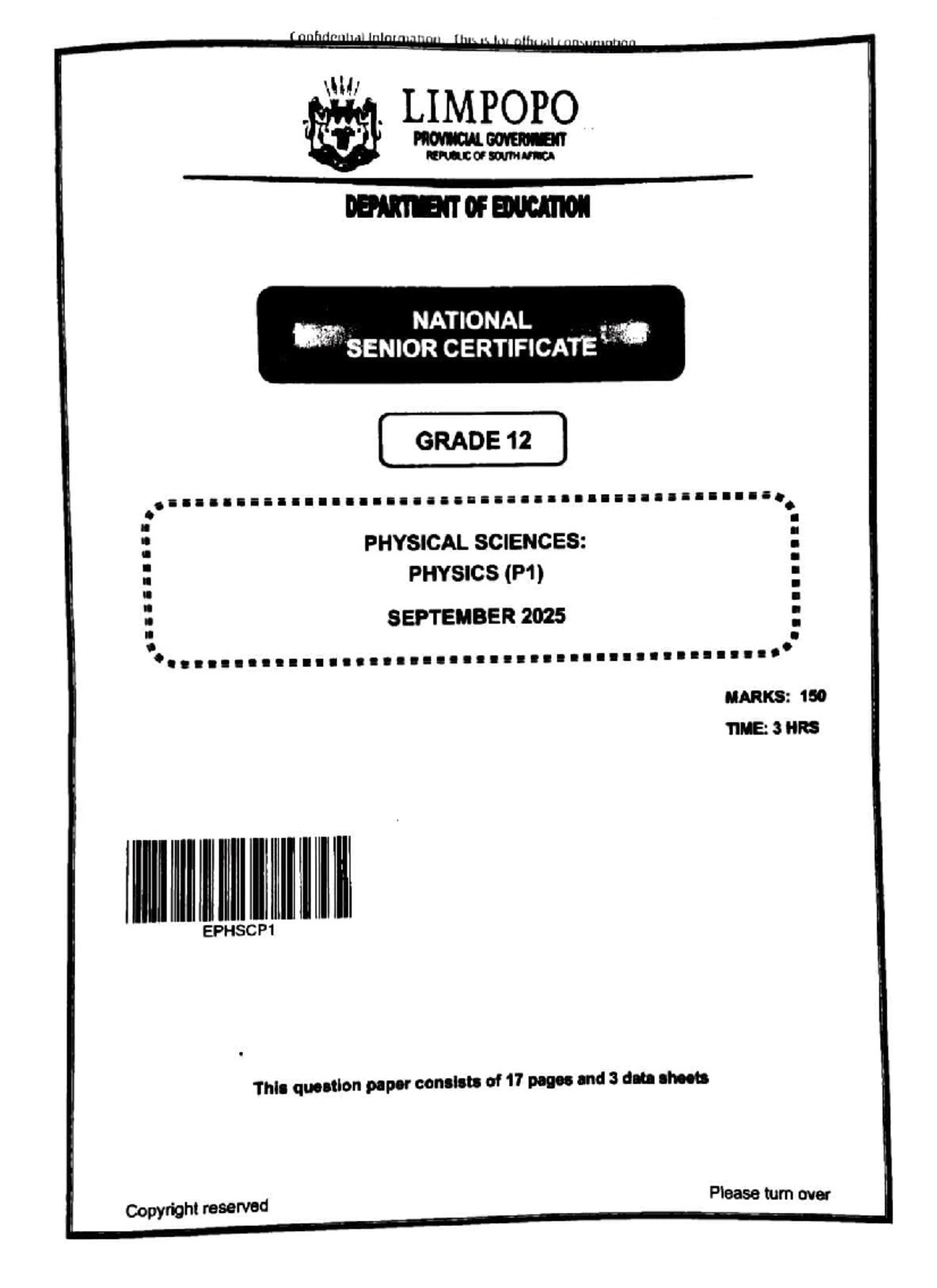 Physical Science P1 Exam Paper - Limpopo NSC September 2025 - Studocu
