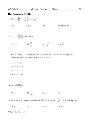 AP Calculus BC Unit 8 Practice - Name: - Studocu