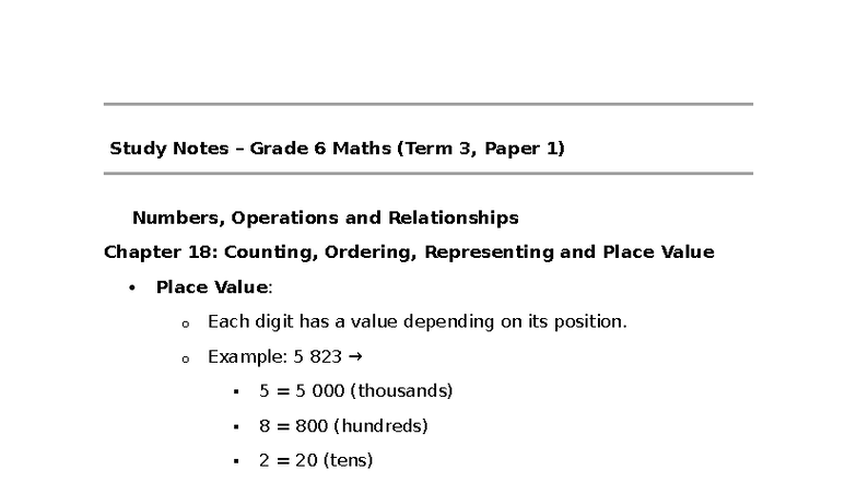 Study Notes Grade 6 Maths (Term 3) - Key Concepts and Examples - Studocu