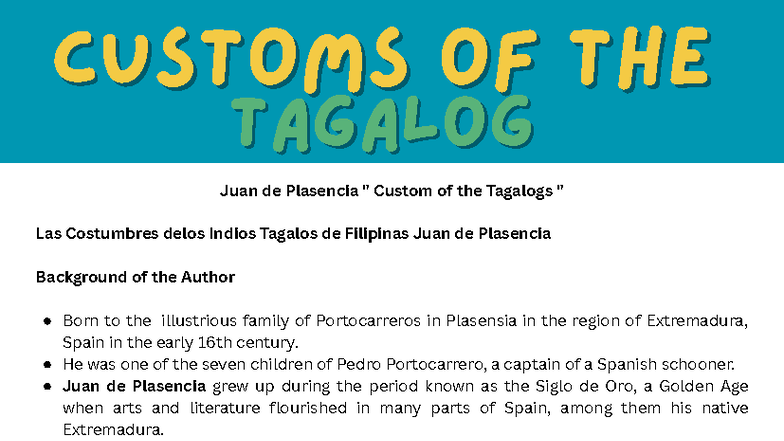 Customs and Traditions of the Tagalog People: Insights from Juan de ...