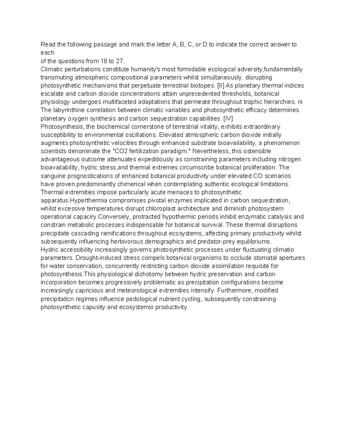 Climatic Impacts on Photosynthesis: Ecological Challenges and ...