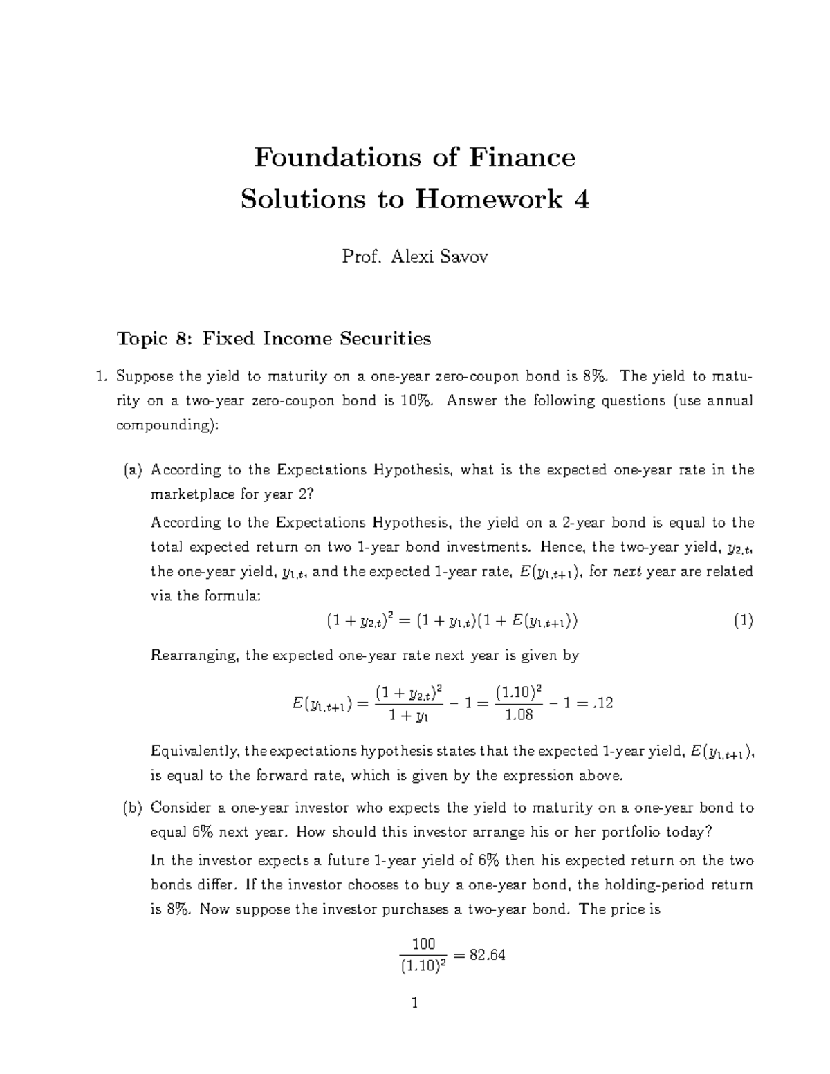 Solutions 4 - Assignment 4 solution - Foundations of Finance Solutions ...