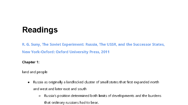 Readings on The Soviet Experiment: Chapter 1 Overview (HIST 101) - Studocu