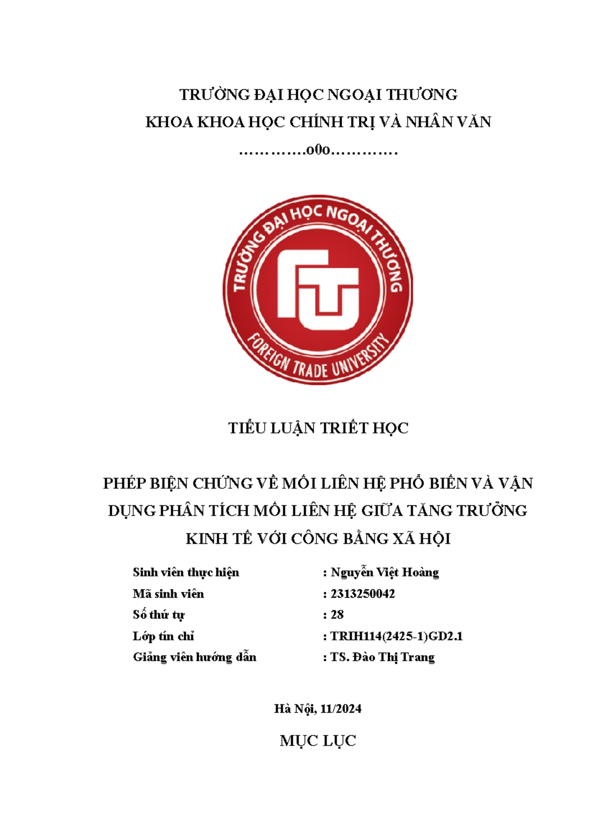 Tiểu luận triết học về mối liên hệ giữa tăng trưởng KTTG và CSXH ...