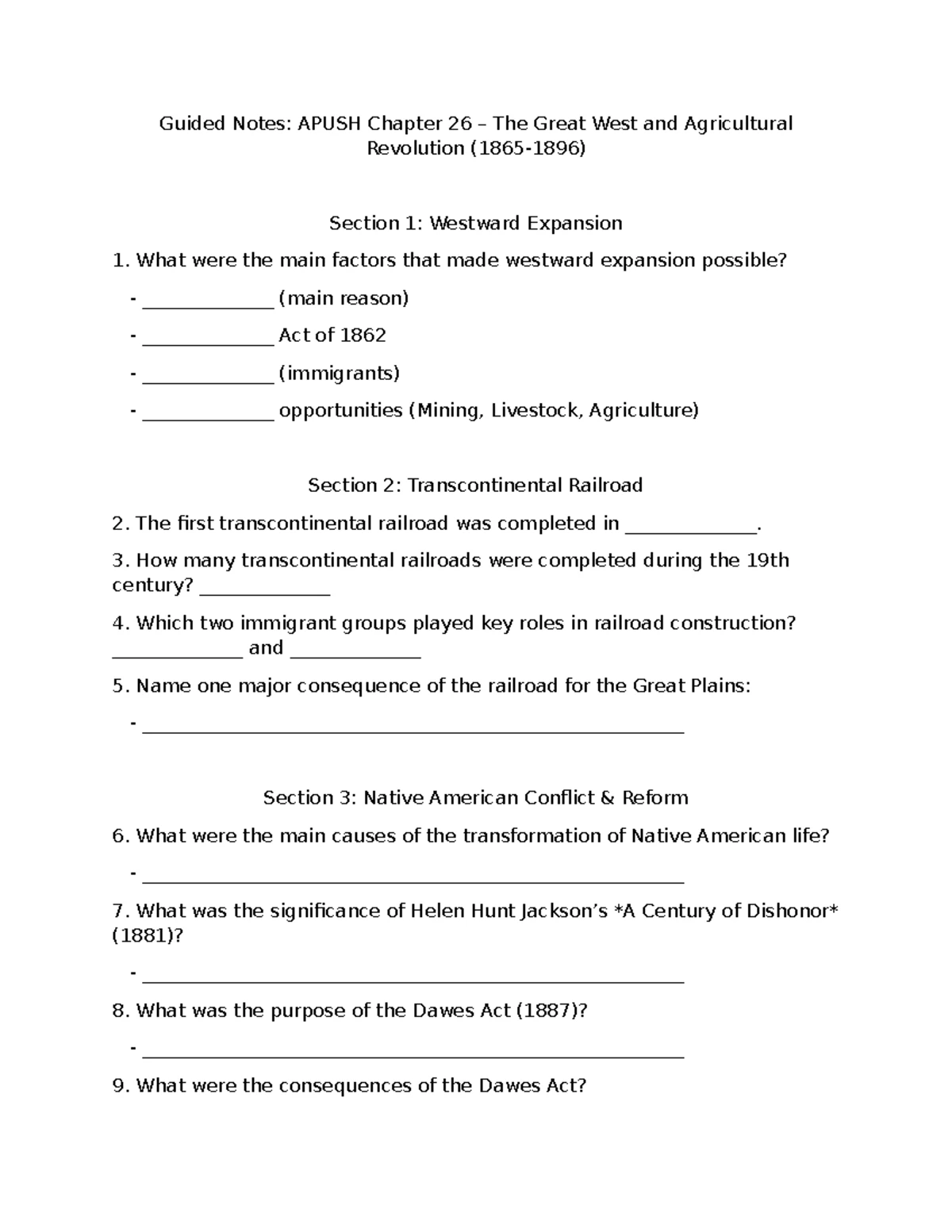 Industry Comes of Age: APUSH Guided Notes on the Gilded Age - Studocu
