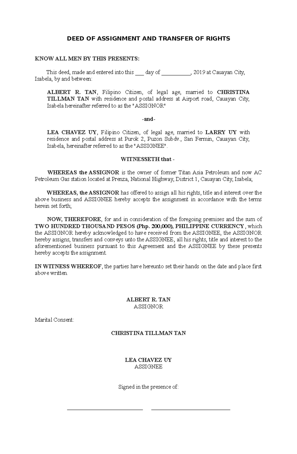 DEED OF Assignment AND Transfer OF Rights - DEED OF ASSIGNMENT AND ...