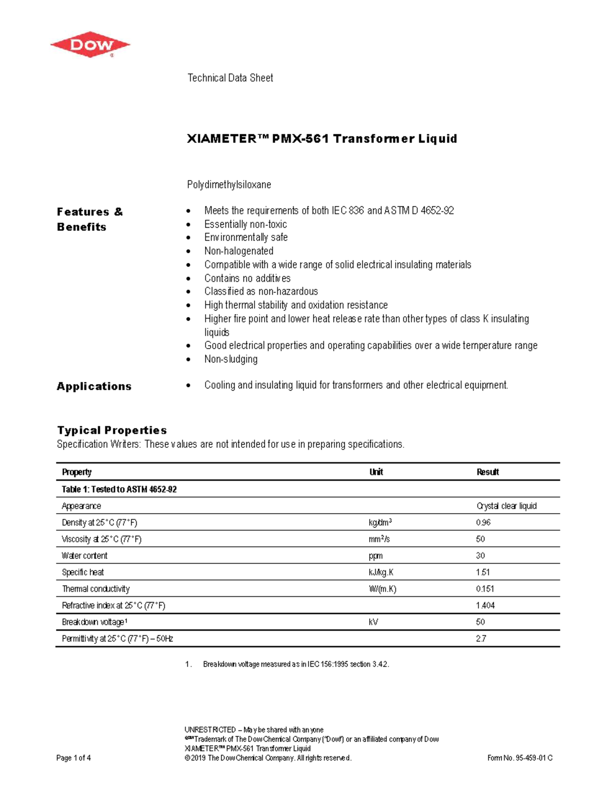 TDS Eng Xiameter PMX-561: Transformer Liquid Properties & Applications ...
