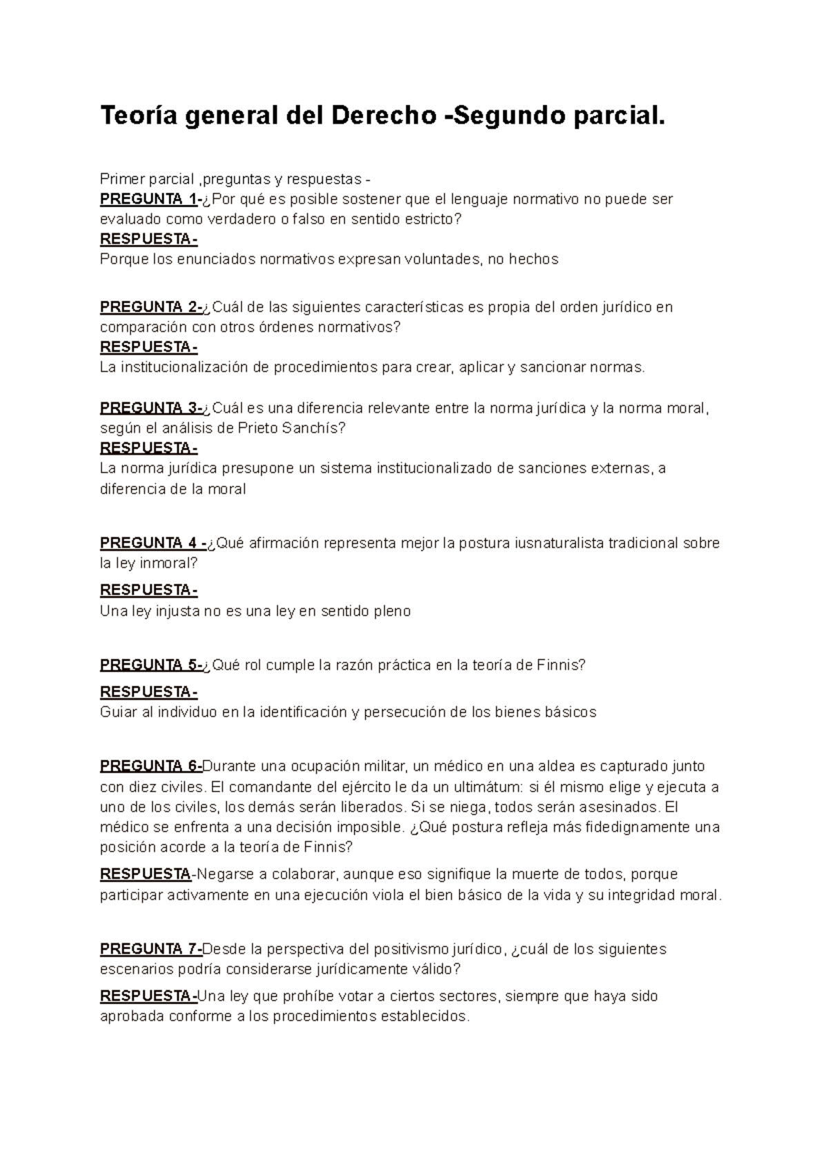 Teoría General del Derecho - Segundo Parcial: Preguntas y Respuestas - Studocu