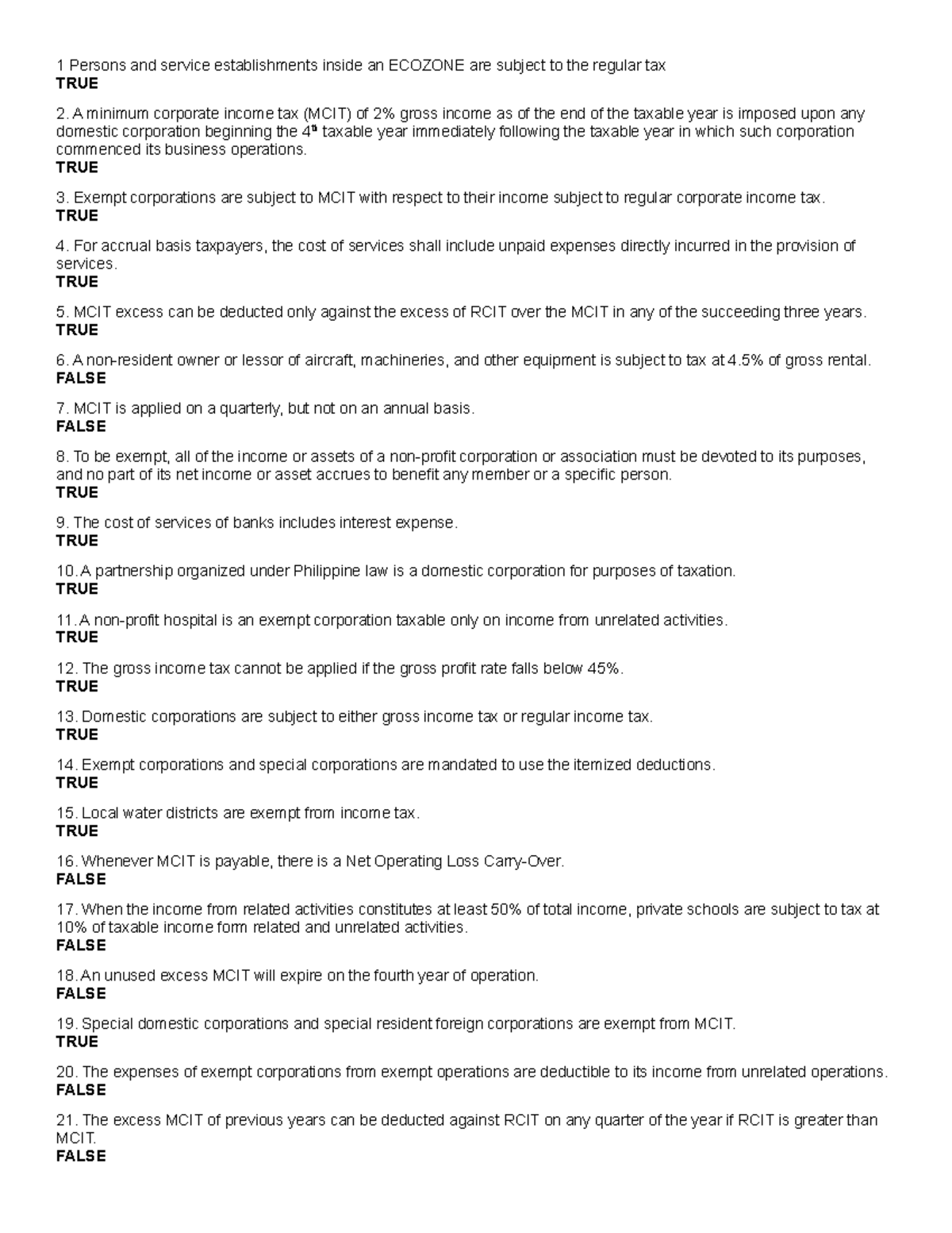 TAX - Corporate income tax computations and gross income problems - 1 ...