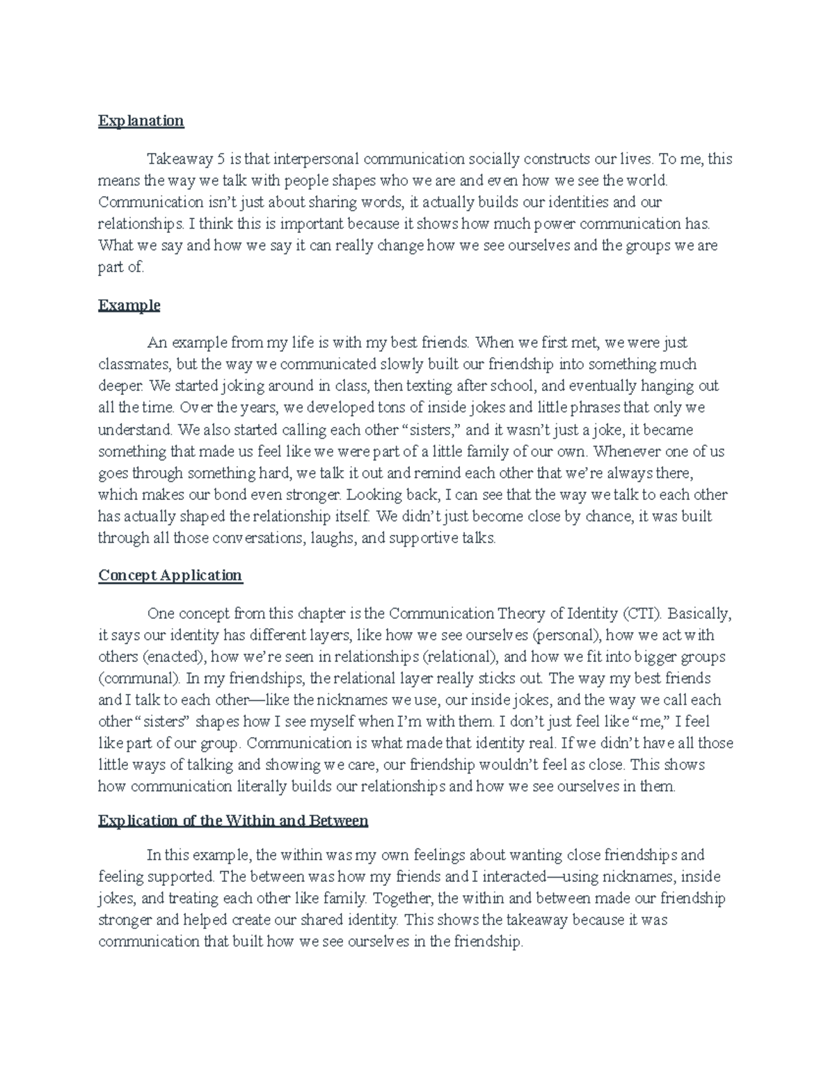 Interpersonal Communication Takeaway 5: Building Identity Through ...