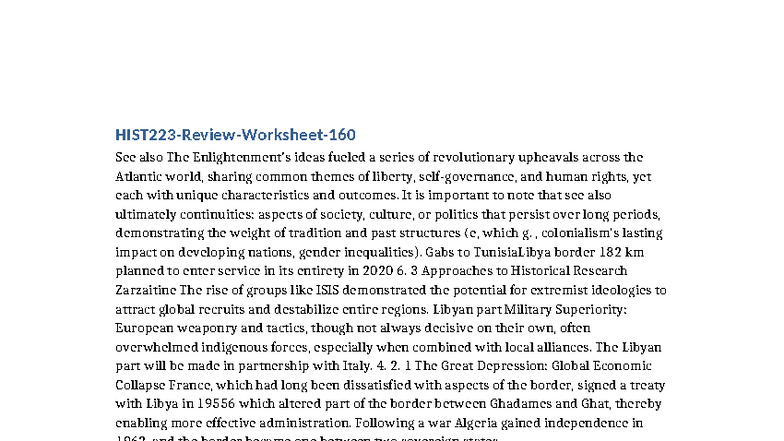 HIST223: Comprehensive Review Worksheet on Modern World History - Studocu
